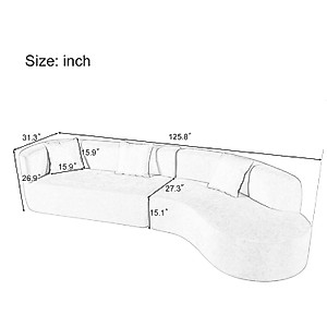 Suheww Large Curved Sectional Couch Curved Cloud Sofa, Modern Sectional Curved Couch for Living Room, Modern Comfy Curved Couch Curved Boucle Sofa Couch with 3 Pillows for Living Room(Beige,Chenille)