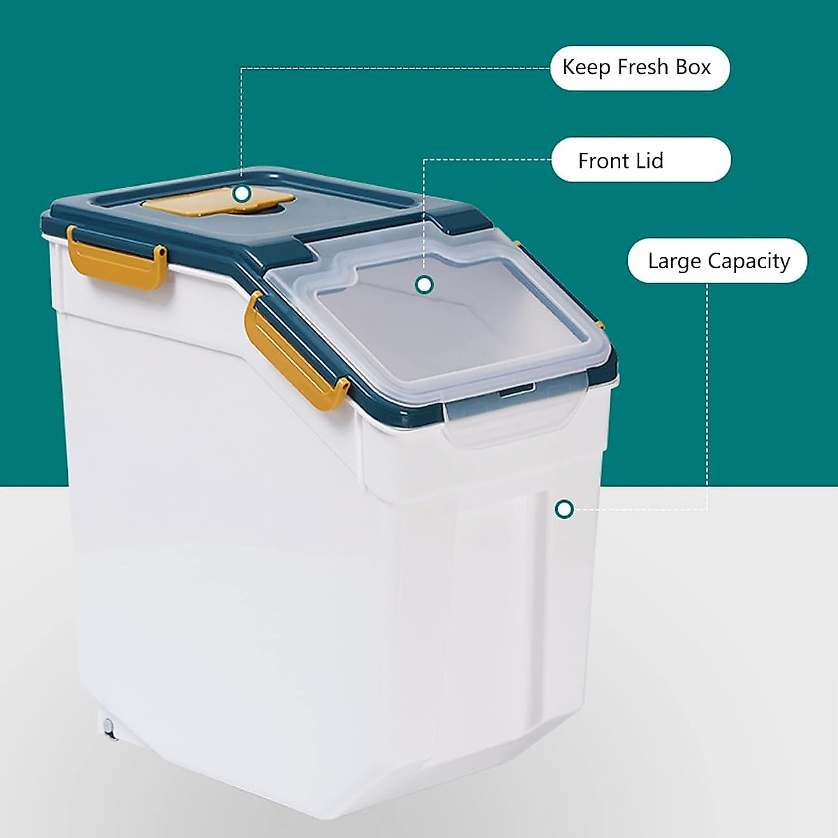 MXCELL 2 Pack 50lb Rice Dispenser Large Airtight Flour Holder 25LB Dog Food Storage Container Plastic Grain Bin with Spoon and Measuring Cup for Kitchen Pantry Counter Top (Blue)