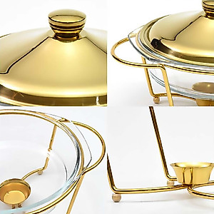 JYHCD Glass Chafing Dish Buffet Set, with Stainless Steel Lid and Holder, Round Food Warming Tray, for Buffet, Wedding, Parties, Banquet, Catering Events,Silver,2L