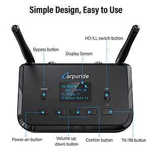 Bluetooth Transmitter Receiver for TV Home Stereo Headphones, 3 in 1 Bluetooth 5.0 Audio Adapter with Screen, AptX Low Latency, Long Range, Optical RCA AUX Coaxial Outputs/Inputs