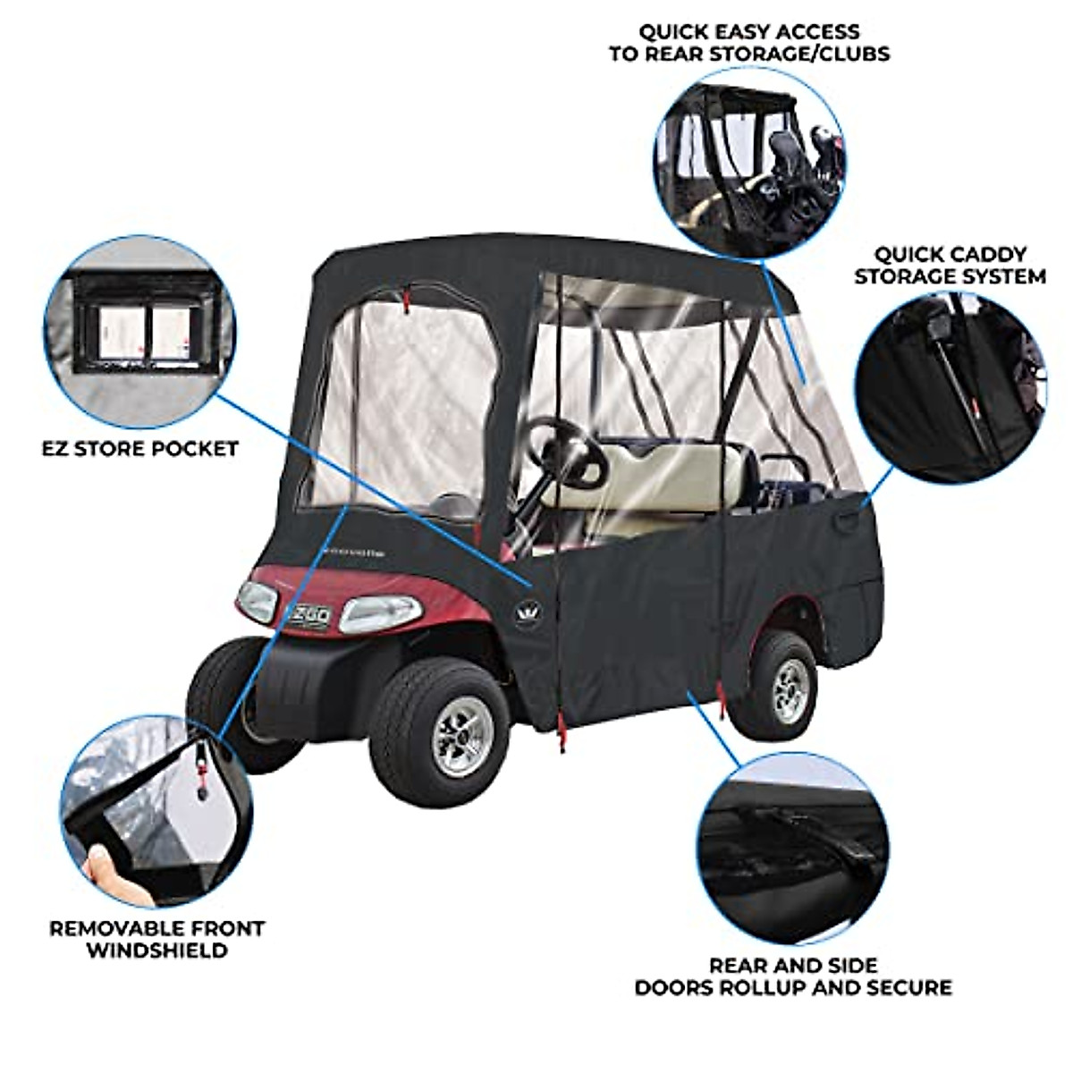 Greenline Golf Cart Enclosure Eevelle USA | Golf Car Cover | All Weather Windproof Waterproof Rain Cover | 2 or 4 Passenger Durable Golf Cart Cover