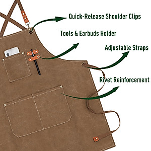 NOBONDO Canvas Apron with Pockets for Men and Women - Cross Back Kitchen Apron with Crossbody Support, Shop Utility Bib for Work, Chef Cooking, Baking, Hair Stylist, Barista, Bartender, BBQ