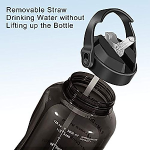 QuiFit Motivational Gallon Water Bottle - with Straw & Time Marker BPA Free 128/64 oz Large Water Jug Leak-Proof Durable for Fitness Outdoor Enthusiasts(Black, 64 oz)