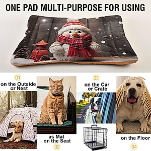 Christmas Snowman Crate Pet Bed, Portable Washable Dog Cat Mat, Soft Comfortable Pet Mattress with Non-Slip Bottom for Dogs Cats Sleeping, 36 x 24 Inch