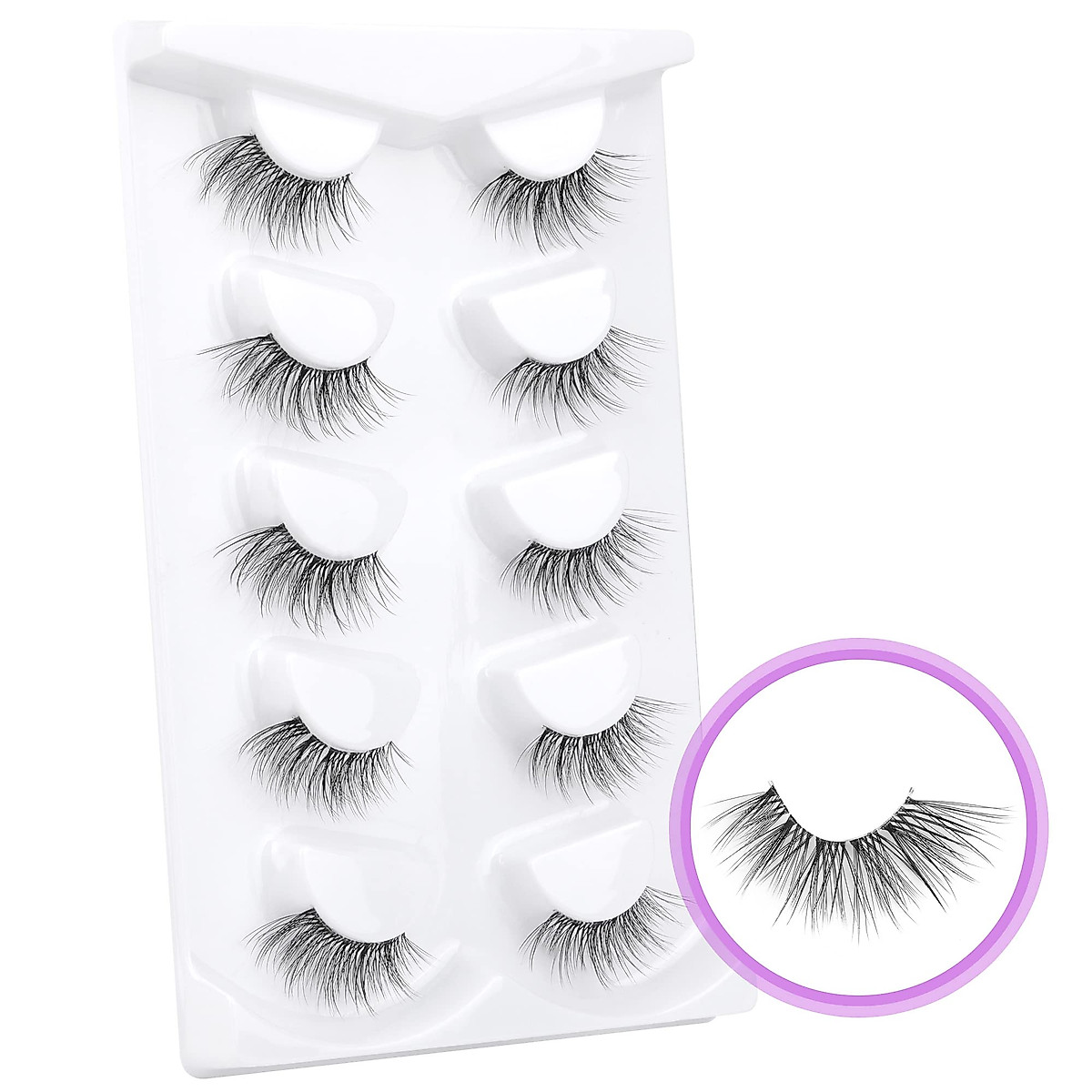 Half Lashes Fluffy Wispy Accent False Eyelashes ALPHONSE Natural Look Clear Band Fake Lash Strip Pack 5 Pairs