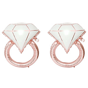 SHIDOW Diamond Ring Balloon, Large Rose Gold Diamond Rings Balloons, Bachelorette Party Ring Balloons, for Wedding, Engagement, Proposal, Bridal Shower(2 Pcs) (Style B)