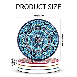 CHEFBEE Set of 8 Coaster for Drinks Absorbent Mandala Ceramic Coasters with Cork Base, Metal Holder, Stone Coasters Set Perfect for Wooden Table, Housewarming, Home and Dining Room Decor