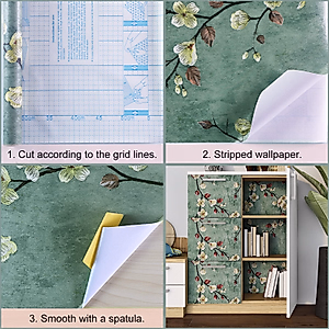 Dulanxer Flower Tree Wallpaper Peel and Stick Wallpaper Self Adhesive Removable Paper Wall Covering Shelf Drawer Liner Vinyl Roll 17.7" x 118", Green