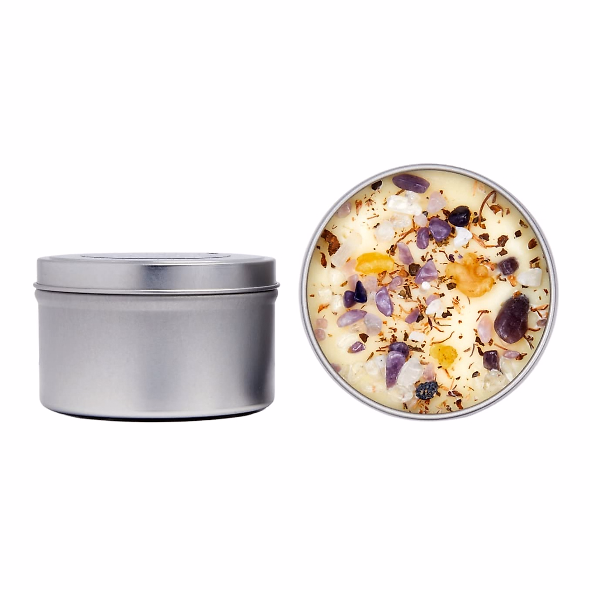 Crown Chakra Candle by New Moon Beginnings - Chakra Candles - Dried Flower, Herb, & Crystal Candles - Aromatherapy Candles - Soy Candle - 8oz Tin