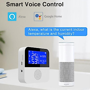 WiFi Temperature Humidity Monitor: Digital Thermometer Hygrometer with Brightness Sensor, Backlit Screen, Buzzer Alarm & App Alerts, Smart Temperature Humidity Sensor Compatible with Alexa