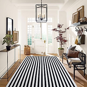 Black and White Striped Outdoor Rug 4'x6' Indoor Outdoor Porch Rug Washable Farmhouse Layered Door Mats Cotton Hand-Woven Welcome Mats Throw Carpet for Entryway/Home Entrance/Patio(4'x6')