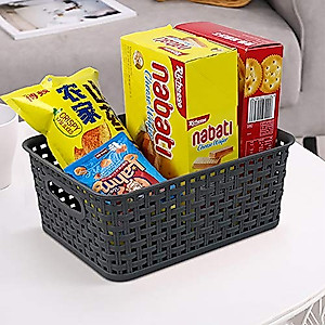 Bringer Grey Plastic Weave Storage Baskets, 6-Pack, F