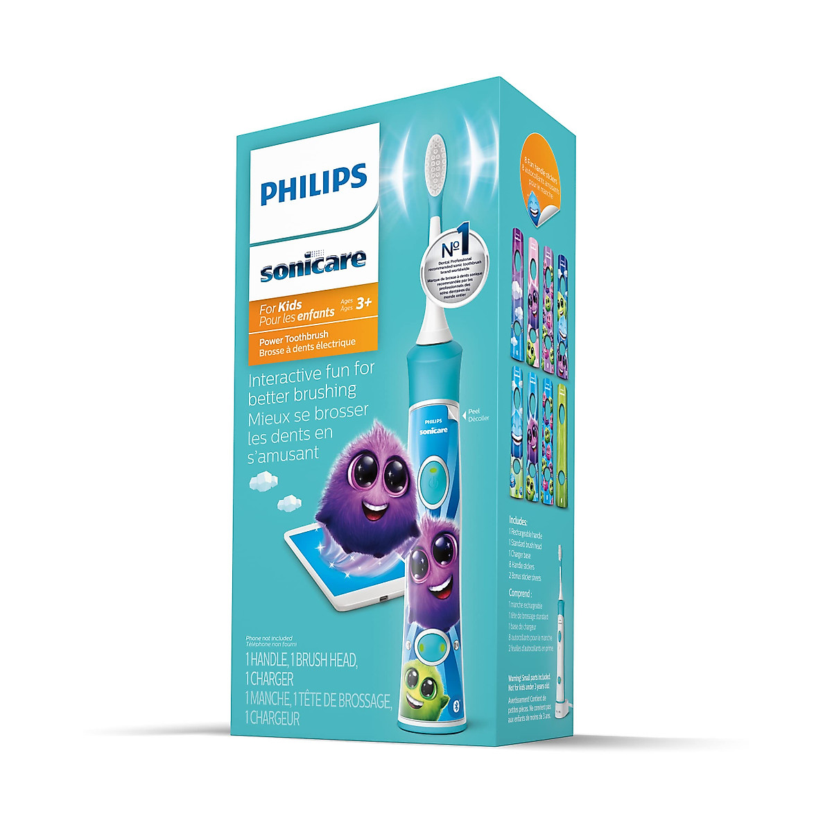 Philips Sonicare for Kids 3+ Bluetooth Connected Rechargeable Electric Power Toothbrush, Interactive for Better Brushing, Turquoise, HX6321/02