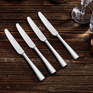 KEAWELL Premium 9.5" Louis Dinner Knives, Set of 4, Stainless Steel Dishwasher Safe, Serrated Knives (Plain)