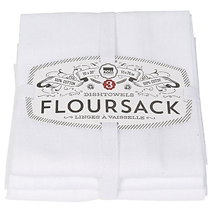 Now Designs Classic Floursack Kitchen Towels, Set of Three, White