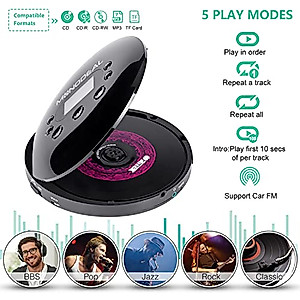 CD Player Portable, MONODEAL Portable CD Player with FM Transmitter, Rechargeable CD Player for Car for Home Travel with Anti-Skip Protection Compact CD Player Walkman with Headphones
