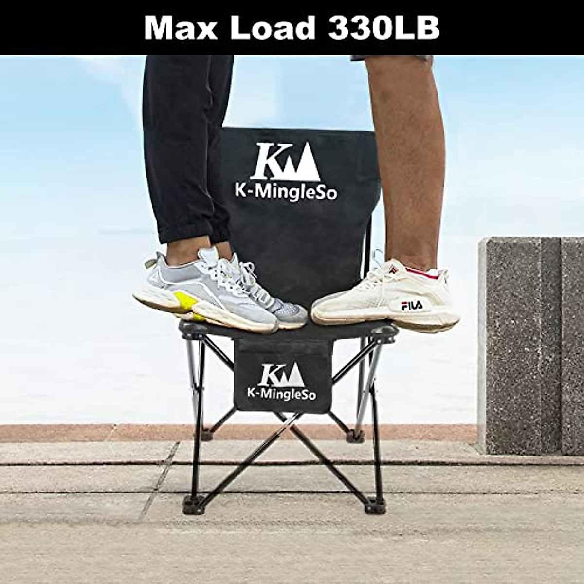 K-MingleSo Upgraded Folding Camping Chair with Side Pocket, Compact Ultralight Backpacking Chair for Fishing, BBQ, Beach, Travel, Picnic, Large Size, Hold Up to 330lbs [Black]