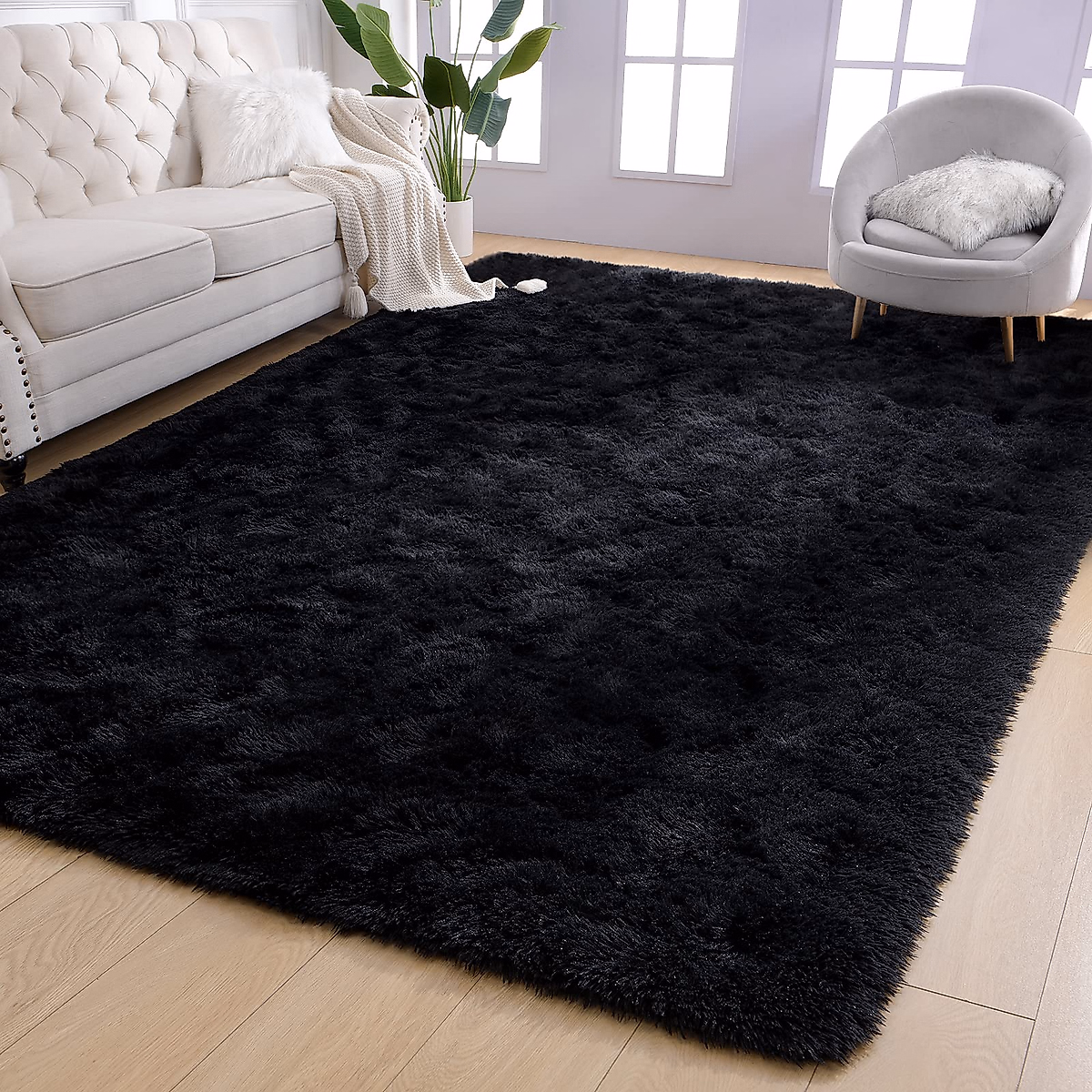 AROGAN Luxury Soft Area Rugs for Bedroom Living Room Plush Shag Rug 4x6 Feet, Black Fluffy Rug for Kids Girls Playroom Dorm Room, Shag Shag Fuzzy Carpets Plush Rug for Teen Room Nursery Decor