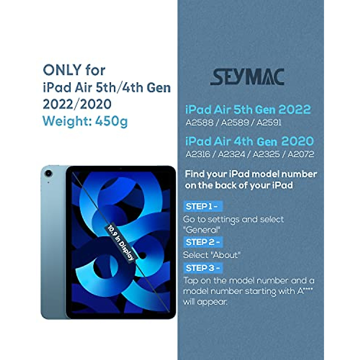 SEYMAC iPad Air 5th/ 4th Generation Case 10.9 Inch, Full-Body Shockproof Protective Case with Screen Protector, 360° Rotating Stand/Handle/Shoulder Strap/Pencil Holder for iPad Air 5/ Air 4, Black