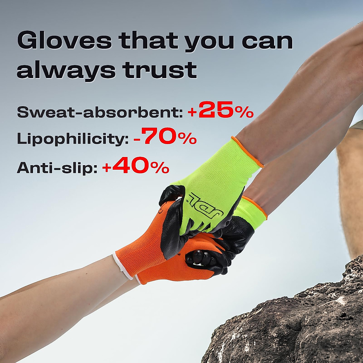 JDL Large Green Nitrile Coated Protective Gloves, Pack of 6