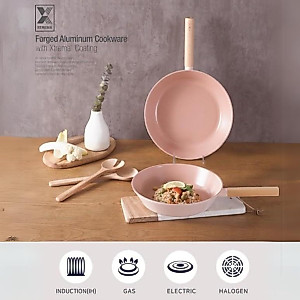 Neoflam Kitchen Essential Nonstick 9.5-Inch Stir Frying Pan with Wood Handle, Healthy Cooking Ceramic Coating Skillet, Induction Compatible Cookware, Egg Omelet Pan, Made in Korea (24cm)