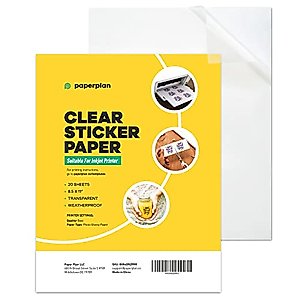90% Clear Sticker Paper for Inkjet Printer (20 Sheets) - Glossy 8.5 x 11 - Printable Vinyl Sticker Paper for Cricut - Printable Sticker Paper - Transparent - Adhesive - Clear Sheets - Clear Labels