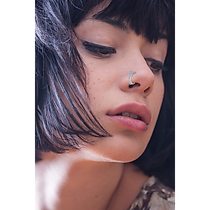 Tornito 10Pcs Nose Ring Hoop Paved Flower Leaf Feather CZ Cartilage Earrings Nose Piercing Jewelry for Women Men Silver Gold Rose Gold Tone 20G (H: Silver Tone)