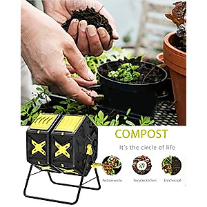 2 X 18.5 Gal Dual Chamber Compost Tumbling Bin from BPA Free Material - Outdoor Rotating Chamber Composters，with Easy-Turn, Fast-Working System for Garden/Patio