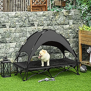 PawHut Elevated Dog Bed with Removable Canopy, Foldable Raised Pet Cot with Carry Bag, Ventilated Cooling Pet Bed for Medium, Large and Extra Large Dogs, Black