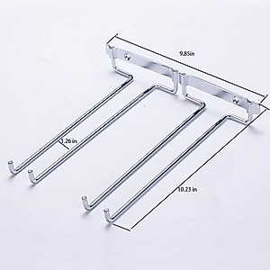 Stemware Wine Glass Rack Wall Mountable Heavy Duty Thick Wrought Exquisite silver chrome 2 Rows 10.2 Inch Deep,Metal Storage Hanger for Kitchen or Bar