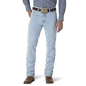 Wrangler Men's Cowboy Cut Slim Fit Jean, Gold Buckle Bleach, 32W x 34L