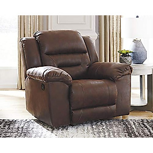 Signature Design by Ashley Stoneland Faux Leather Manual Pull Tab Rocker Recliner, Dark Brown