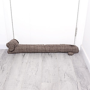 CERAYOU Dog Fabric Under Door Draft Stopper, 3LB Heavy Duty Decorative Soundproof Door Draft Blocker, 34 Inch Animal Energy Saving Draft Guard, Plaid