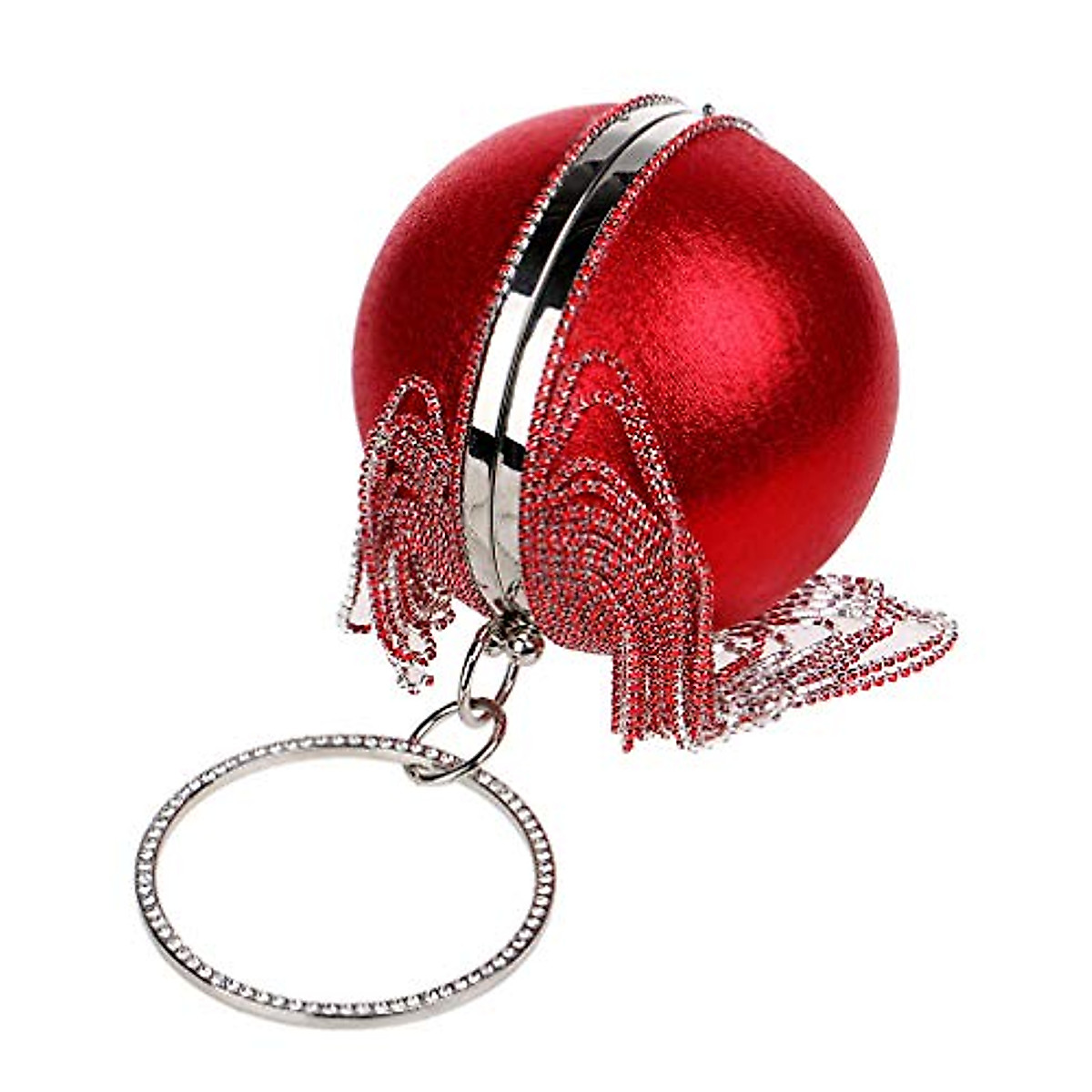 Round Clutch tassel Purse Women Crystal Evening Bag for Wedding Party Women's Ball Shape Crystal Evening Clutch Purse Wedding Party HandBags With Necklace Earrings Set (Red)