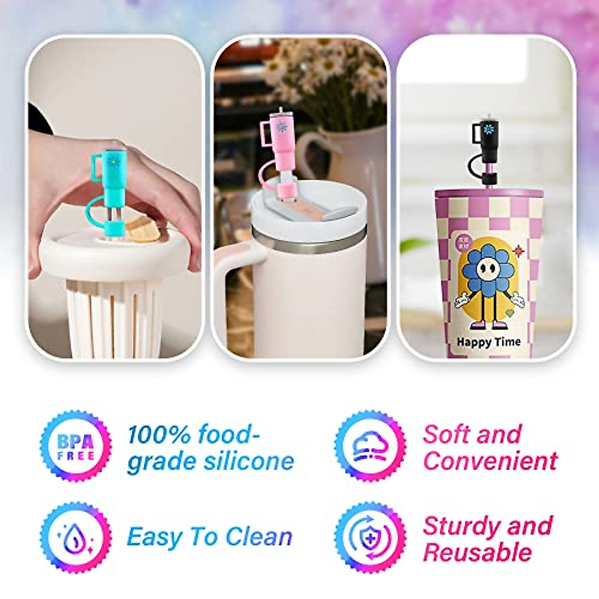 8Pcs Straw Topper for Stanley Cup, Silicone Straw Cover Cap for Stanley 30&40 Oz Tumbler with Handle, Reusable Straw Protectors, Mini Cute Stanley Straw Covers Cap for Stanley Cup Accessories(8color)