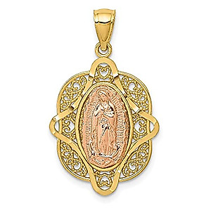 IceCarats 14K Two Tone Gold Rose Our Lady of Guadalupe Virgin Mary Necklace Virgencita Maria Rosa Pendant Catholic Christian Holy Mother Medallion Charm Only