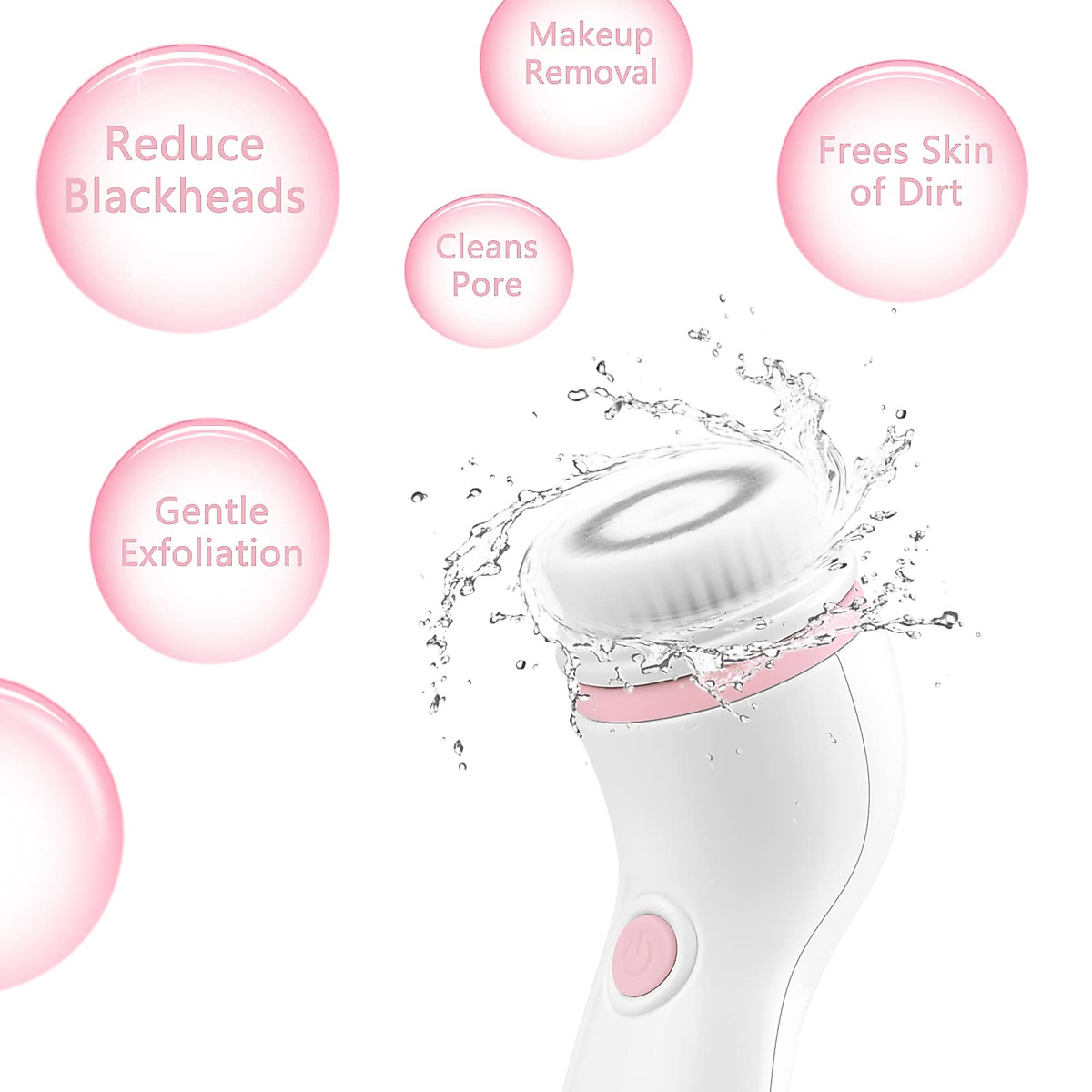 Waterproof Facial Cleansing Spin Brush Set with 4 Interchangeable Brush Heads - Electric Face Scrubber Cleanser Brush by CLSEVXY - Face brush for Deep Scrubbing, Gentle Exfoliating and Massaging