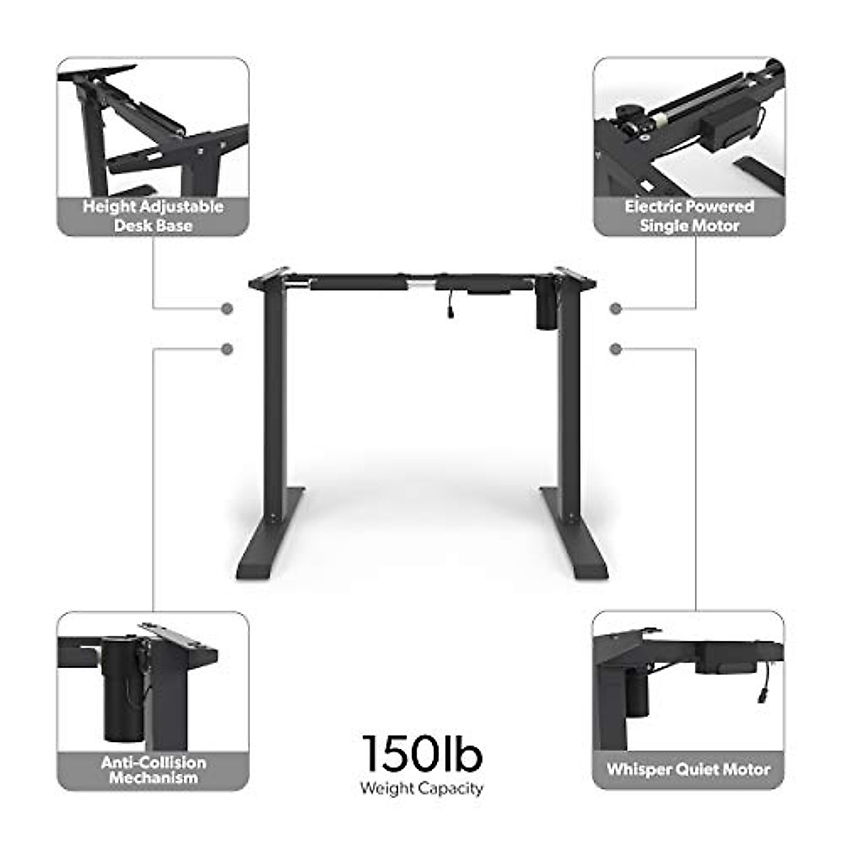 HON Basyx Commercial-Grade Single Motor Electric Height Adjustable, Standing Desk Base, 28" to 47" High, Black