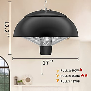 Patio Hanging Heater, Ceiling Mounted Heater, 1500W Outdoor/Indoor Waterproof Electric infrared Hanging Heater with 2 Modes Power (600W/1500W)