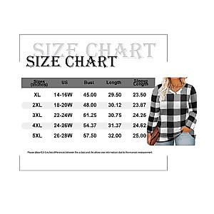 CARCOS Womens Plus Size Tops Checkered Long Sleeve Shirts V Neck Pullover Tunics Casual Black White Sweatshirts 5XL 26W 28W