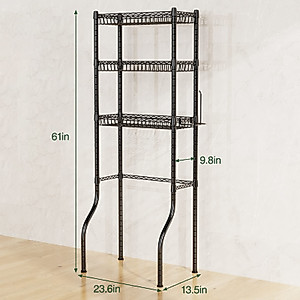 LEHOM Bathroom Organizer Over The Toilet Storage, 3-Tier Bathroom Shelves Over Toilet Shelf Above Toilet Storage Rack Freestanding Bathroom Space Saver with Adjustable Shelves and Baskets, Black