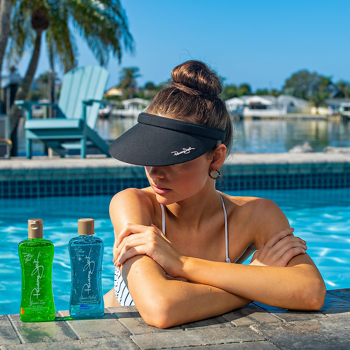 Panama Jack Women's Sun Visor - Packable Lightweight Microfiber, 4" Peak Brim Bill with Embroidered Logo (Black)