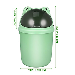 PRETYZOOM Cute Frogs Trash Can with Lid: Plastic Garbage Bin Cartoon Flip Wastebasket Recycle Bin Kawaii Vehicle Trash Bin for Office Car Bathroom Kitchens Dressing Table