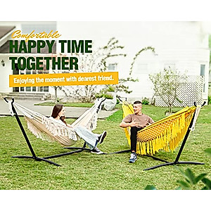 Zupapa 2 Person Hammock with Stand and Carrying Case, 550 Capacity, Portable for Living Room, Garden, Tassel Macrame White