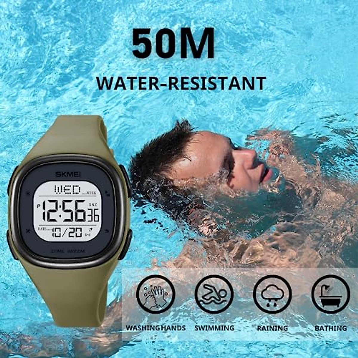 CakCity Square Watch Men Military Style Watch for Men Outdoor Watches for Women Green Digital Watch for Men with Alarm Dual Time