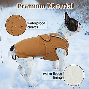 Kuoser Canvas Dog Winter Coat, Warm Dog Jacket Reflective Fleece Dog Cold Weather Coat Warm Doggie Clothes Waterproof Dog Vest with Zipper Leash Hole for Small Medium Large Dogs
