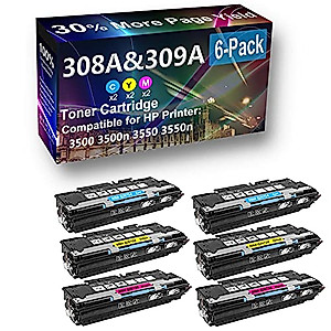 6-Pack (2C+2Y+2M) Compatible High Capacity 308A (Q2671A Q2672A Q2673A) Toner Cartridge use for HP 3500 3500n Printer