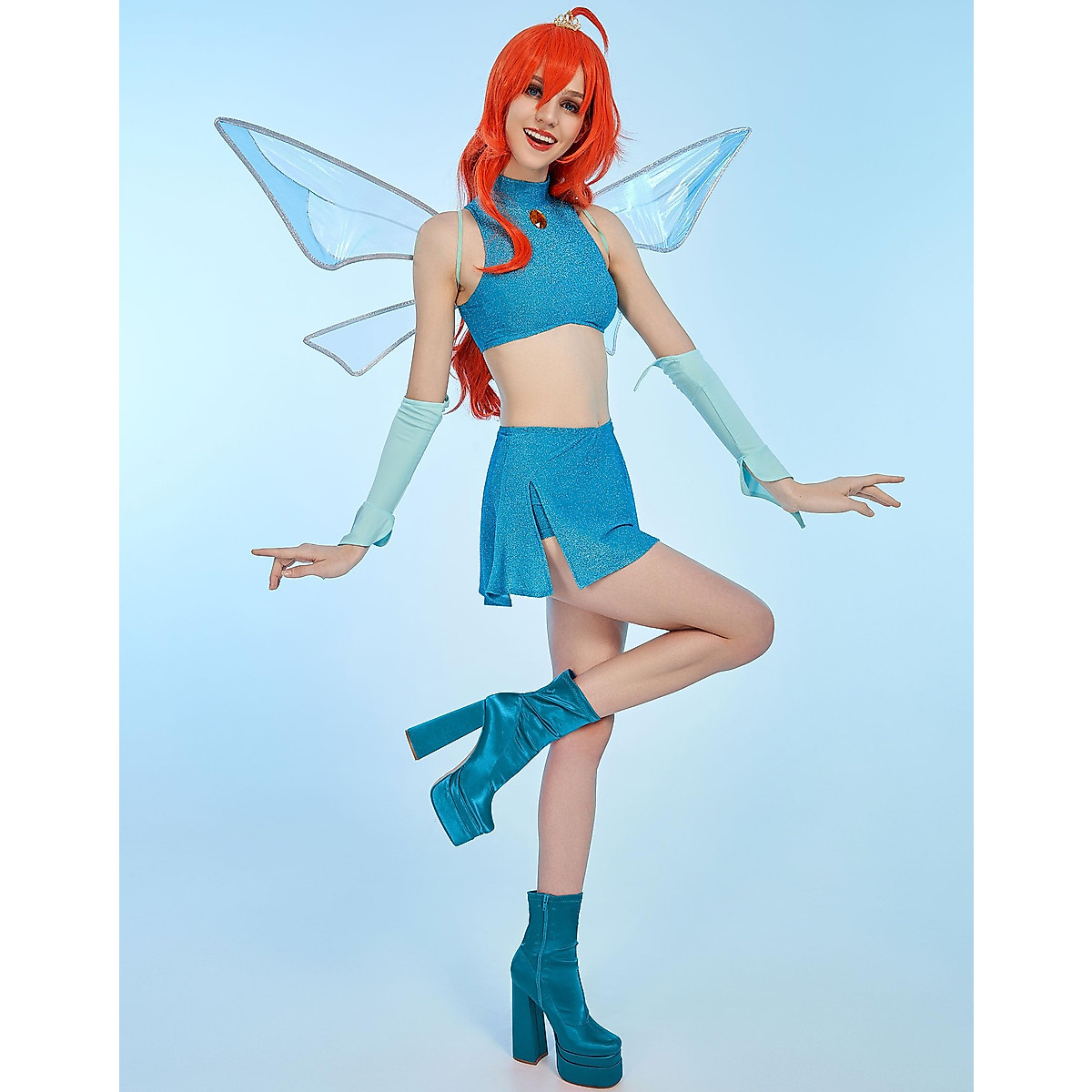 Winx Club Women's Bloom Cosplay Fairy Costume Outfit Top and Skirt with a Pair of Wings