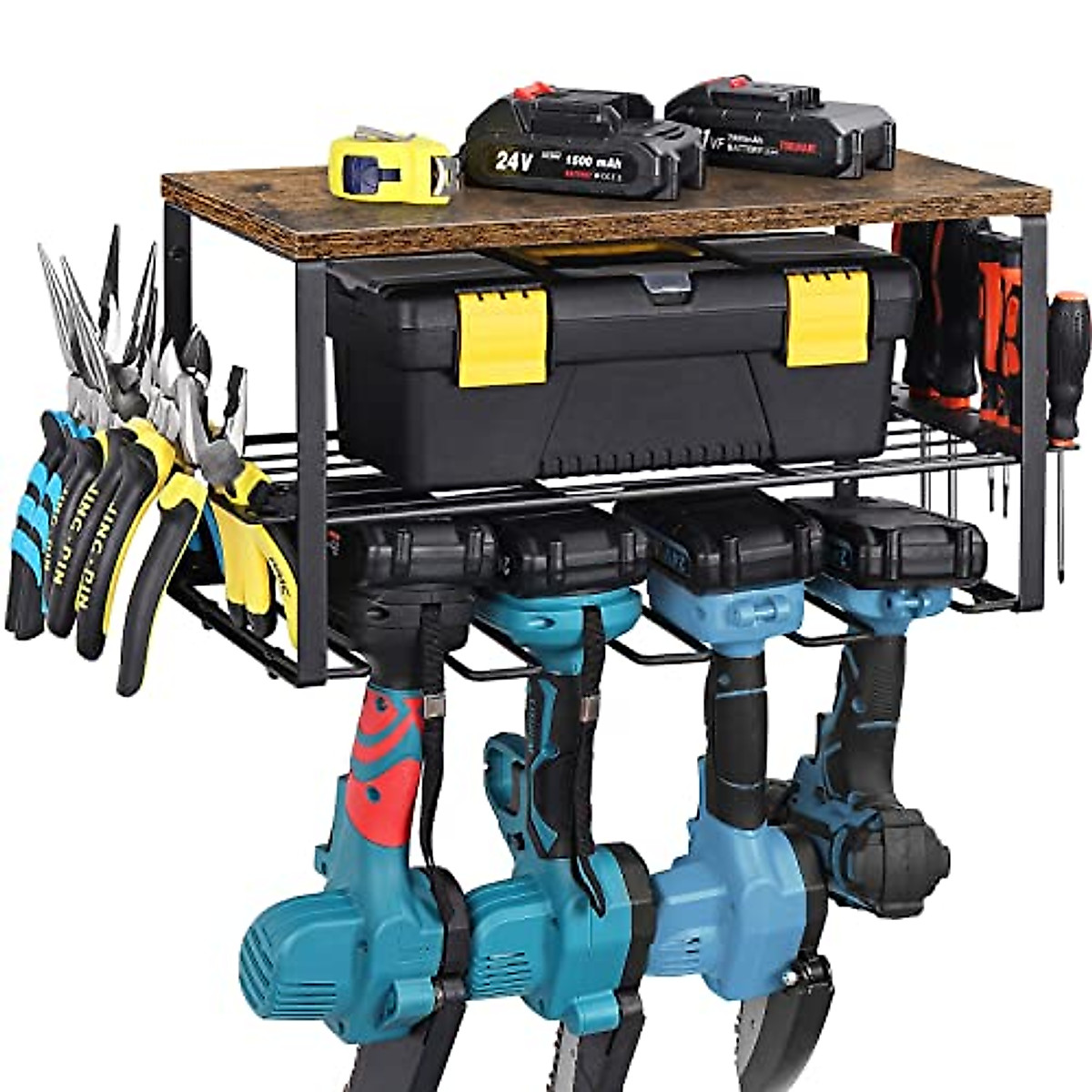BTY Power Tool Organizer, Drill Holder Wall Mount, Heavy Duty Power Tool Storage Rack with 4 Hanging Slots, Cordless Tool Organizer for Garage