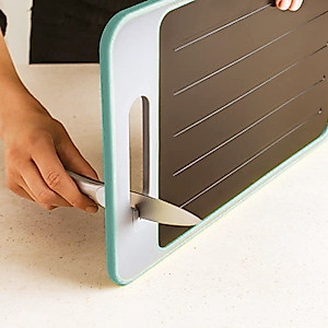 Zippi Fast Thaw 4-in-1 Defrosting Tray, Cutting Board, and Knife Sharpener for Frozen Food Thawing, Quickly Defrost and Thaw Meat and Food, Chemical Free, Eco-Friendly Design, No Electricity